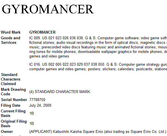 Square Enix trademarks 'Gyromancer'